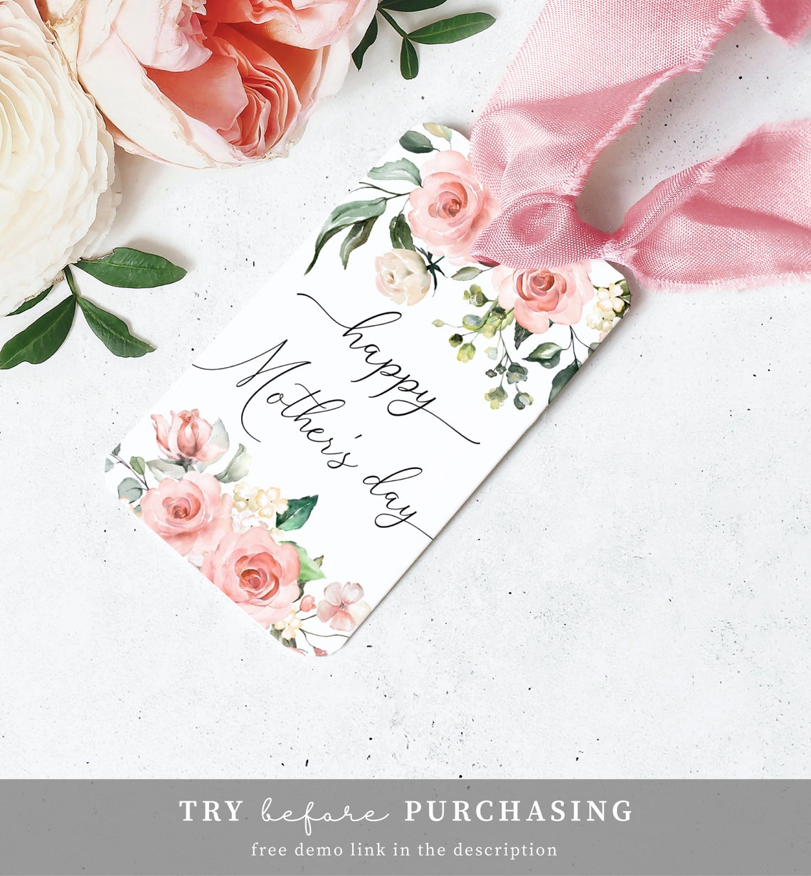 Blush Floral Mother's Day Gift Tag Template, Happy Mother's Day Favor ...