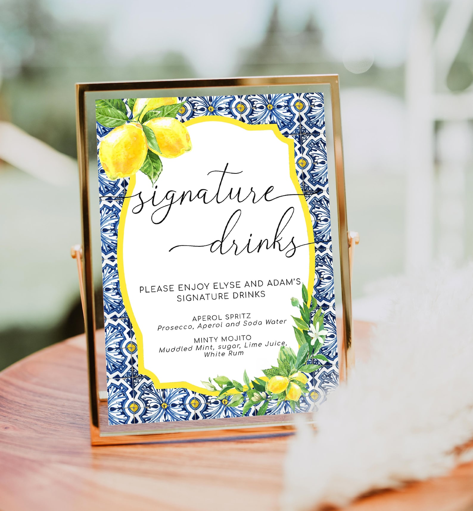 Positano Blue Tile Lemon Signature Drinks Sign Signature - Etsy