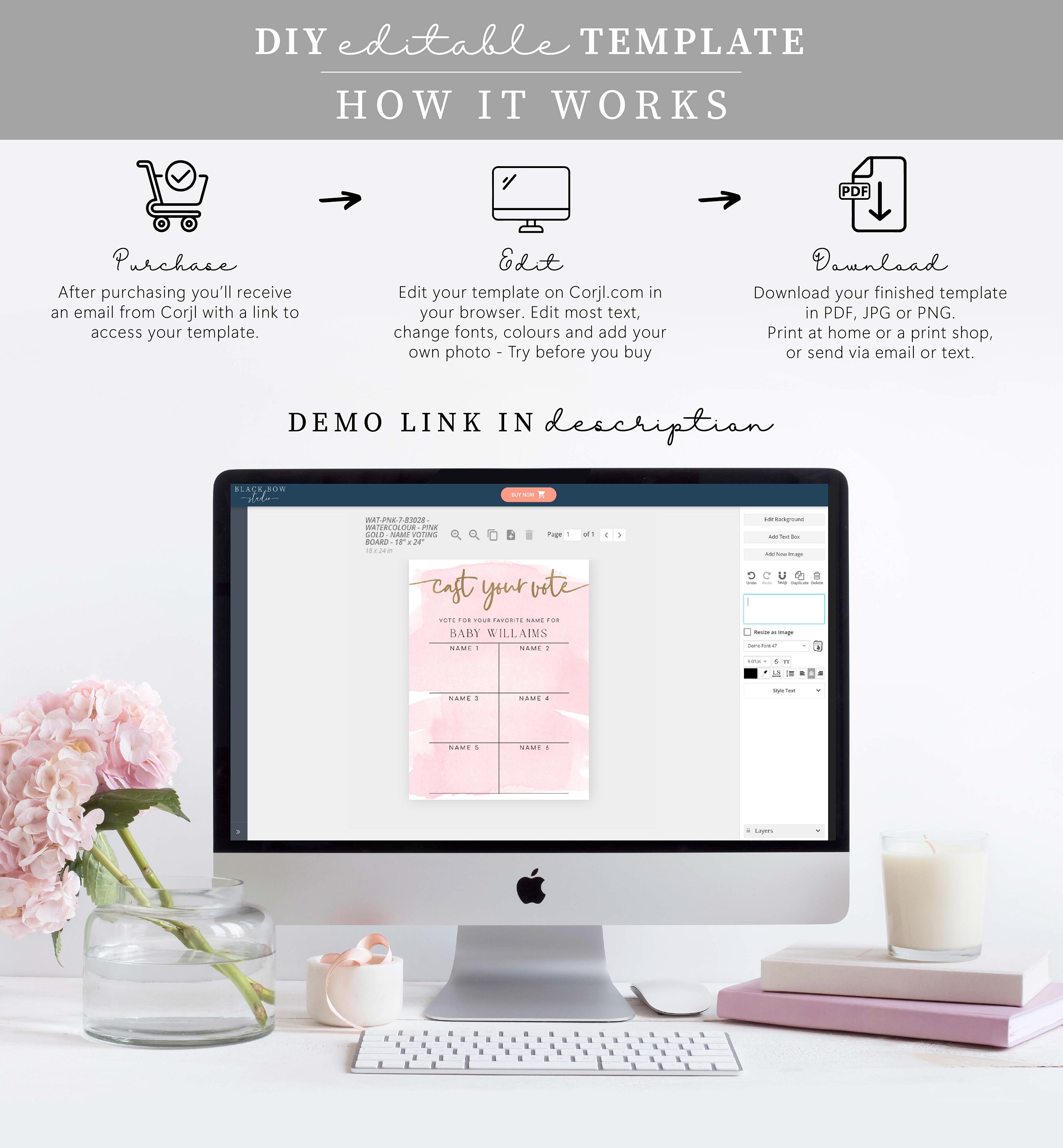 Pink Watercolor Baby Name Voting Poster Template (digital Download) - Etsy