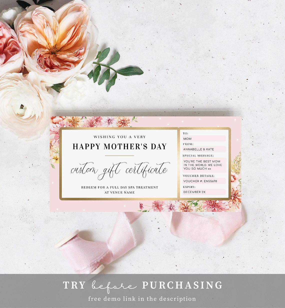Happy Mother's Day Gift Voucher, Fully Custom Printable Gift ...