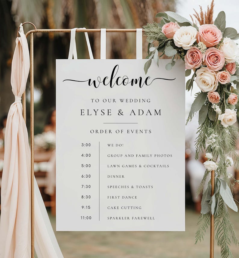 Minimalist Wedding Welcome Sign, Order of Events (printable), Leyton - Etsy