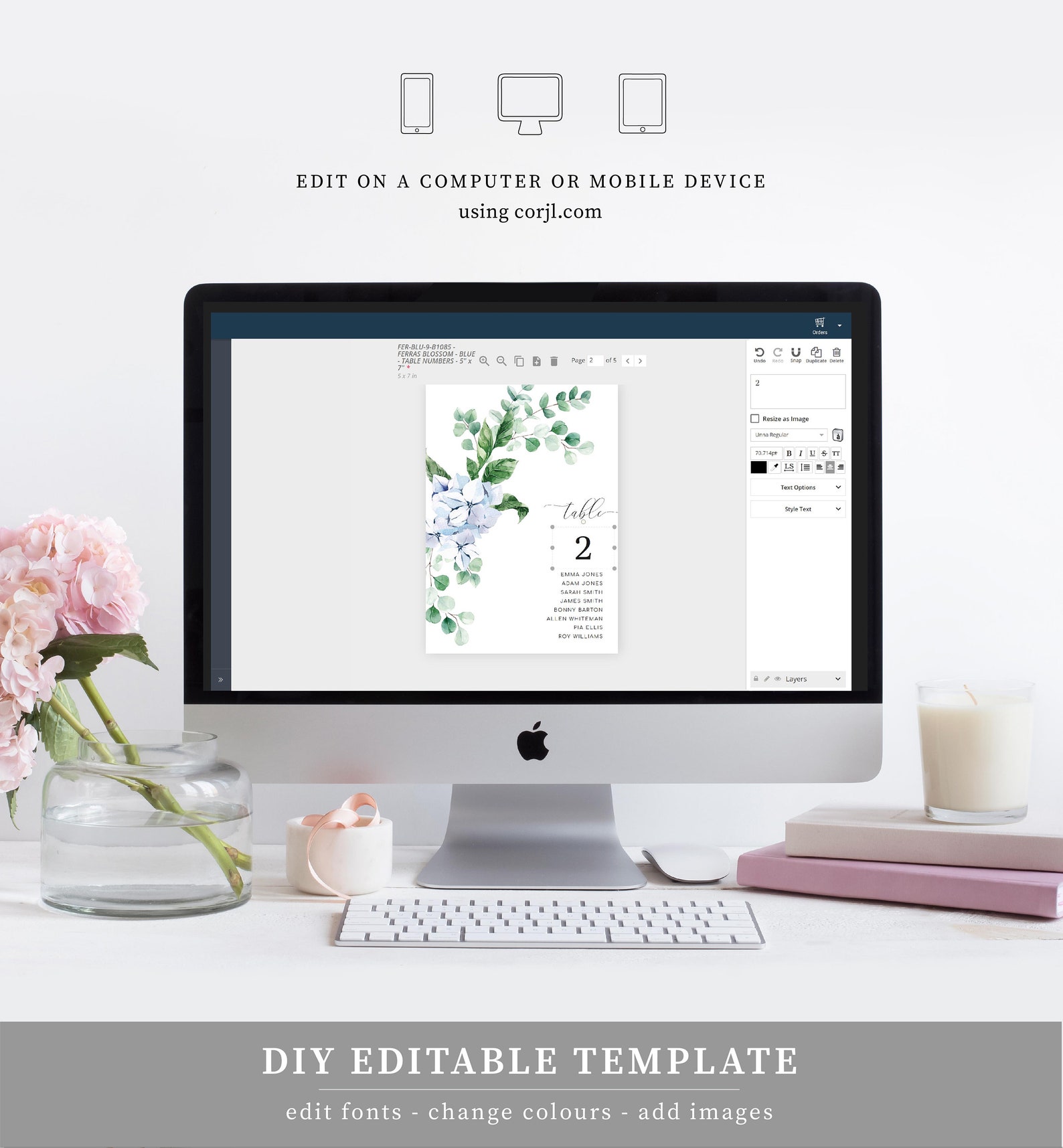 Printable Table Numbers Guest Names Blue Hydrangea Wedding - Etsy