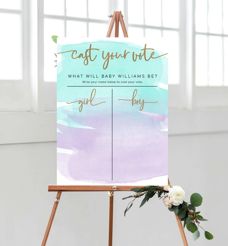 Cast Your Vote Gender Reveal Poster Template, Purple and Teal ...