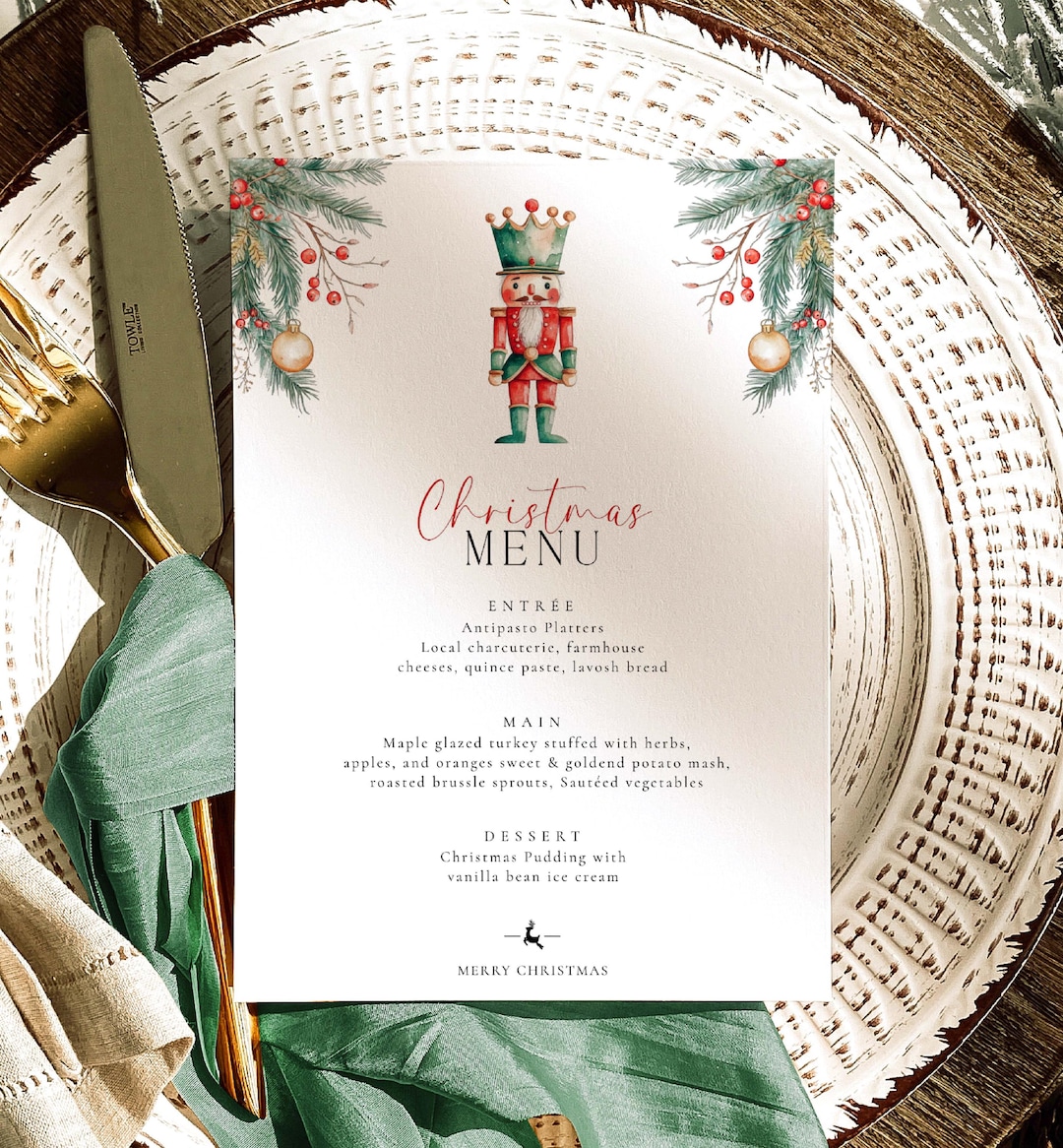 Nutcracker Christmas Menu Card, Printable Christmas Dinner Menu ...