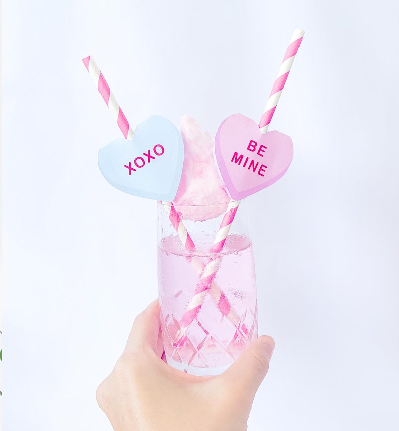Conversation Hearts Straw Flags: Valentine's Day Printable (PDF) - Etsy