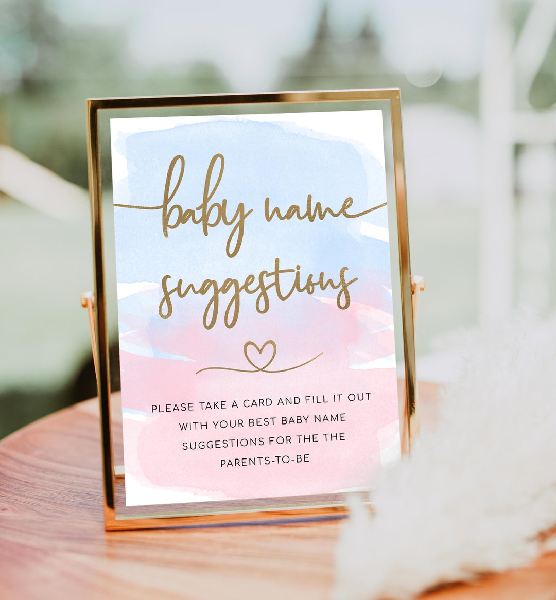 Baby Name Suggestions Card and Sign Pink and Blue Watercolour - Etsy