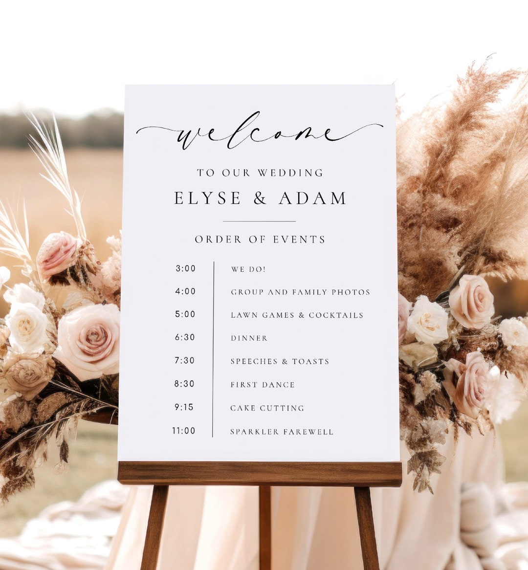 Order of Events Welcome, Minimalist Wedding Welcome Sign, Printable Wedding Itinerary Sign ...