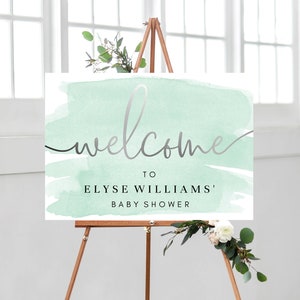Mint Green and Silver Printable Welcome Sign, Gender Neutral Baby ...