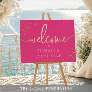 Editable Welcome Sign, Hot Pink Gold Printable Girls Birthday Welcome ...