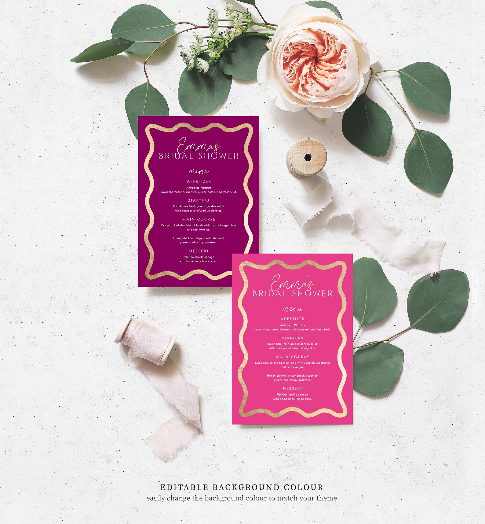 Hot Pink Bridal Shower Menu Template, Gold Wave (printable) - Etsy