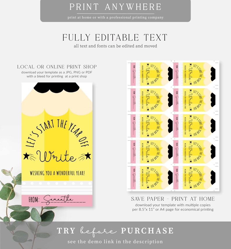 Printable Pencil Tag Template, Back to School Gift (digital Download ...