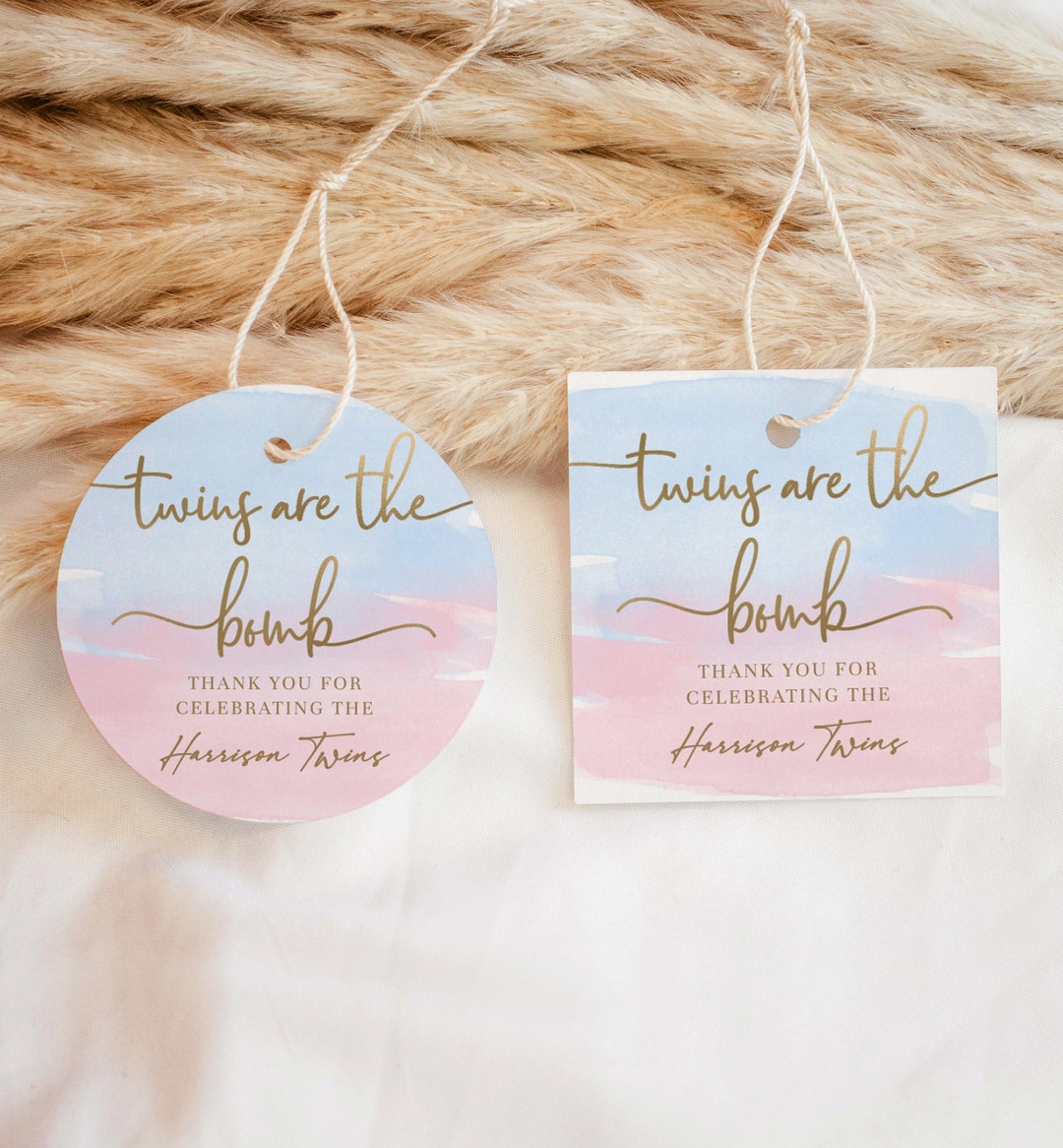 Twins Baby Shower Favor Tag, Pink Blue Watercolor (digital Download) - Etsy