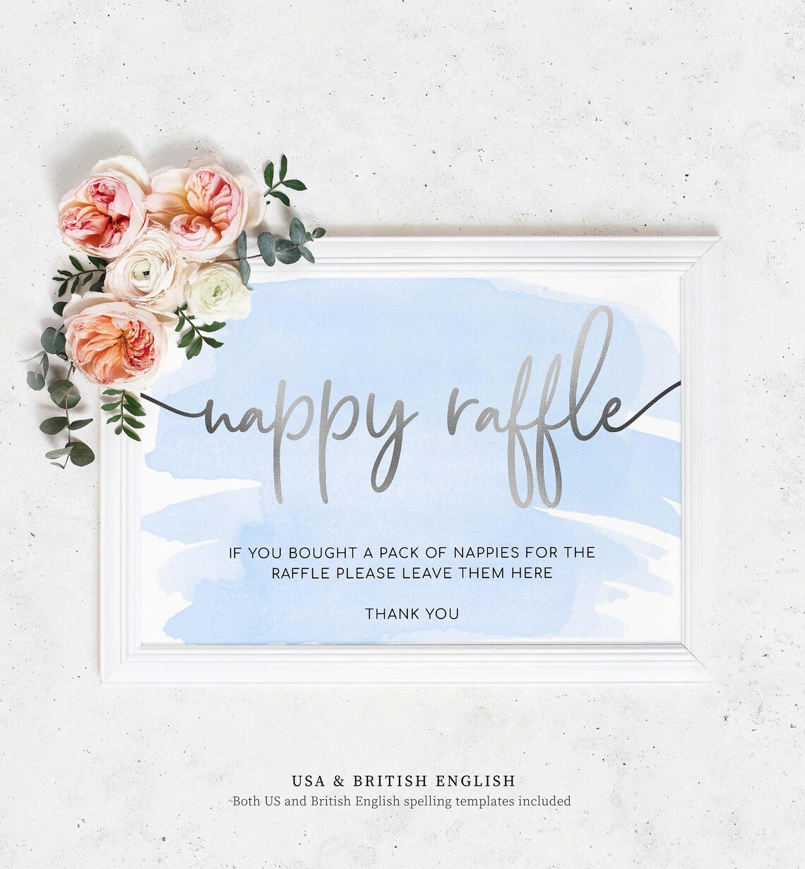 Diaper Nappy Raffle Ticket and Sign Blue Watercolour Baby - Etsy