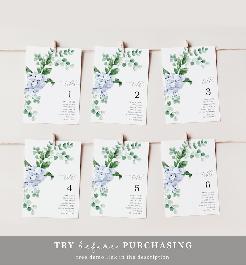 Printable Seating Chart Card Template Table Numbers Guest - Etsy