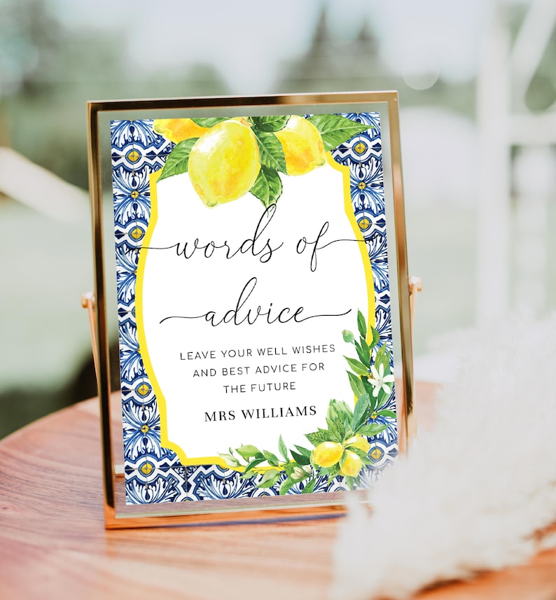 Words of Advice Cards and Sign, Positano Blue Tile Lemon, Advice for ...