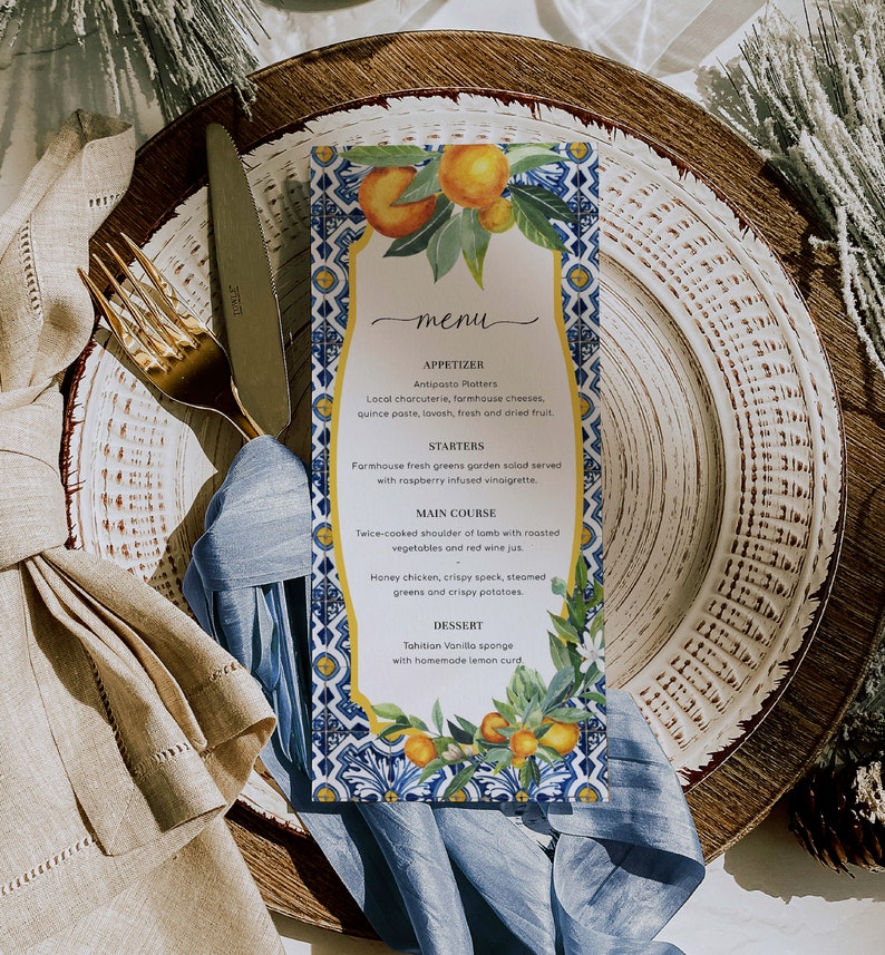 Positano Tile Menu Template, Amalfi Coast Oranges (printable) - Etsy