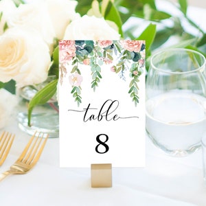 Printable Table Numbers Template, Floral Table Number, Greenery Floral ...