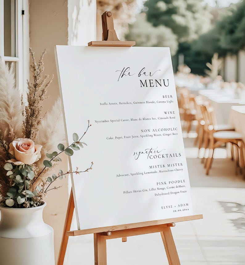 Elegant Wedding Bar Menu Template, Minimalist Printable (digital ...