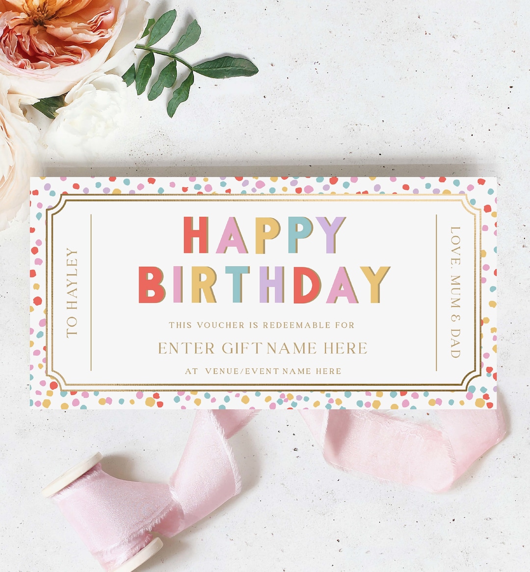 Happy Birthday Custom Gift Voucher Template, Printable Birthday Gift ...