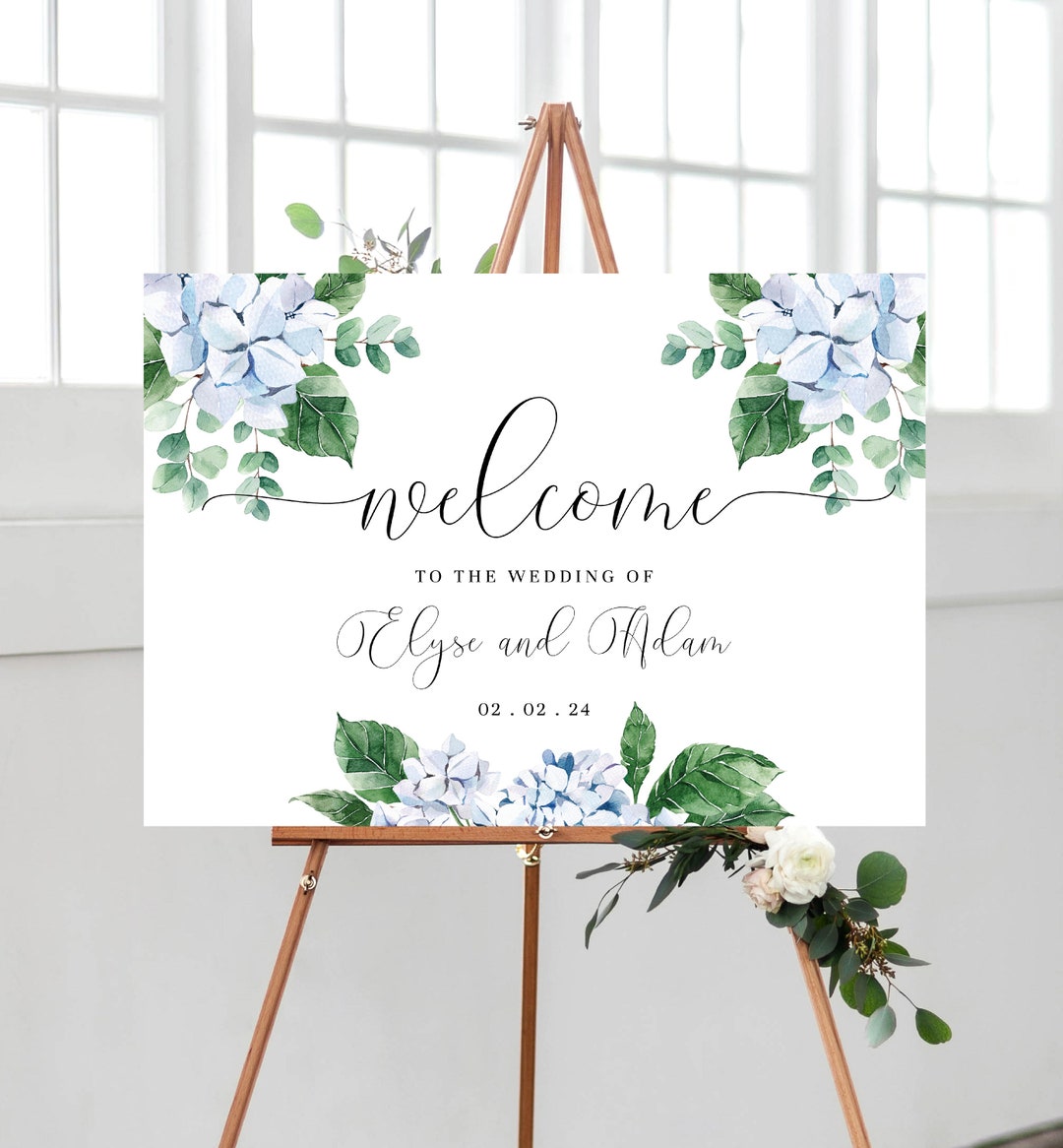 Editable Welcome Template - Blue Hydrangea Wedding Welcome Sign ...