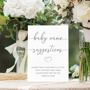 Baby Name Suggestions Card and Sign, Modern Minimalist Baby Name Ideas ...