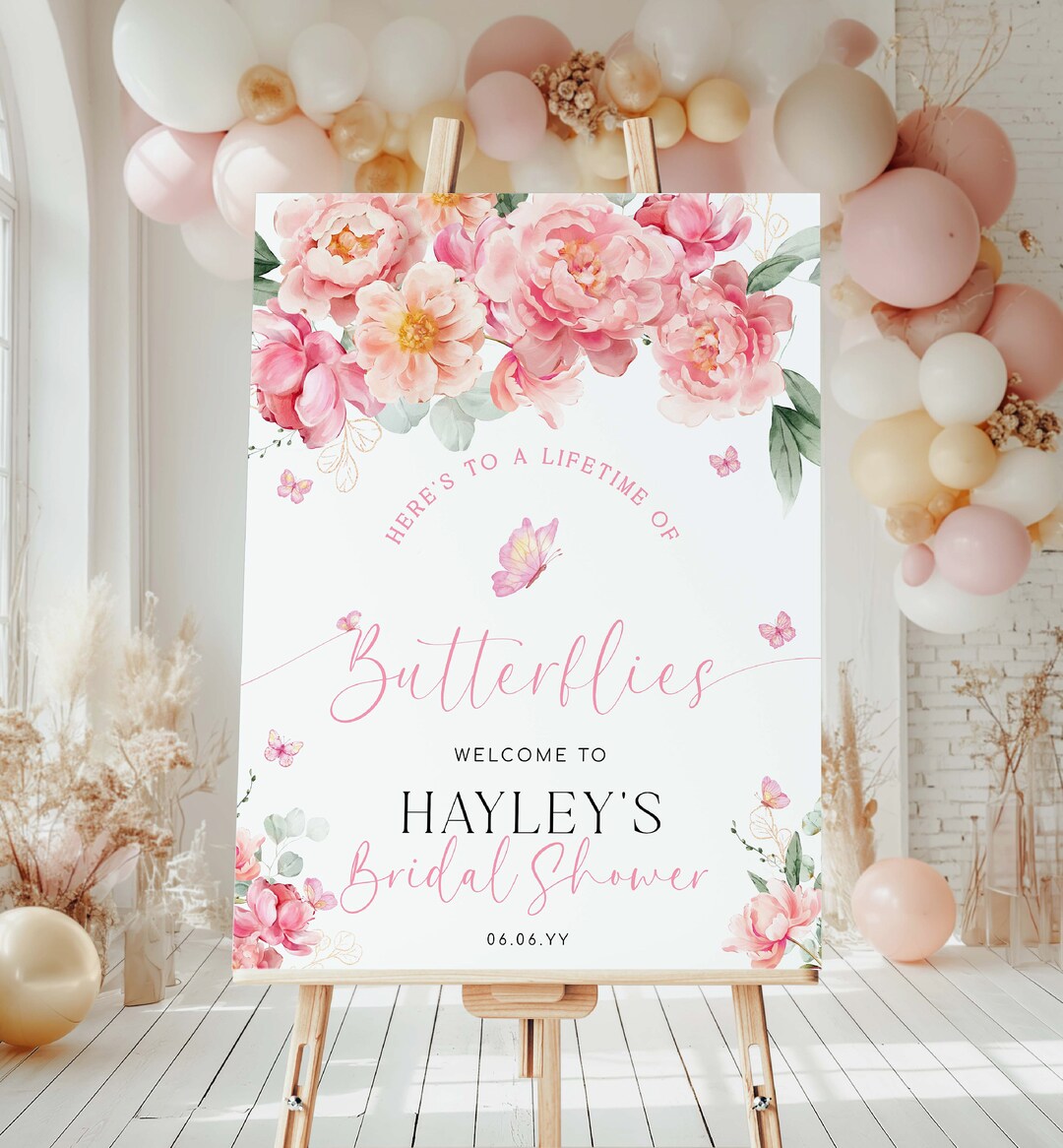 Floral Butterfly Bridal Shower Welcome Sign (printable), Piper - Etsy