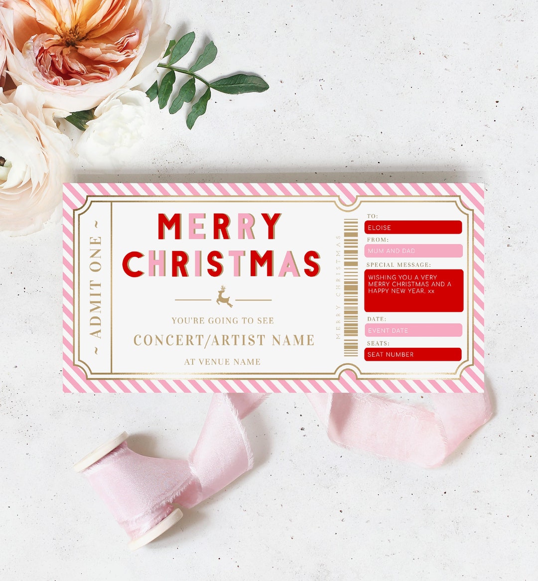 Christmas Concert Ticket Gift Voucher Template, Fully Custom Printable ...