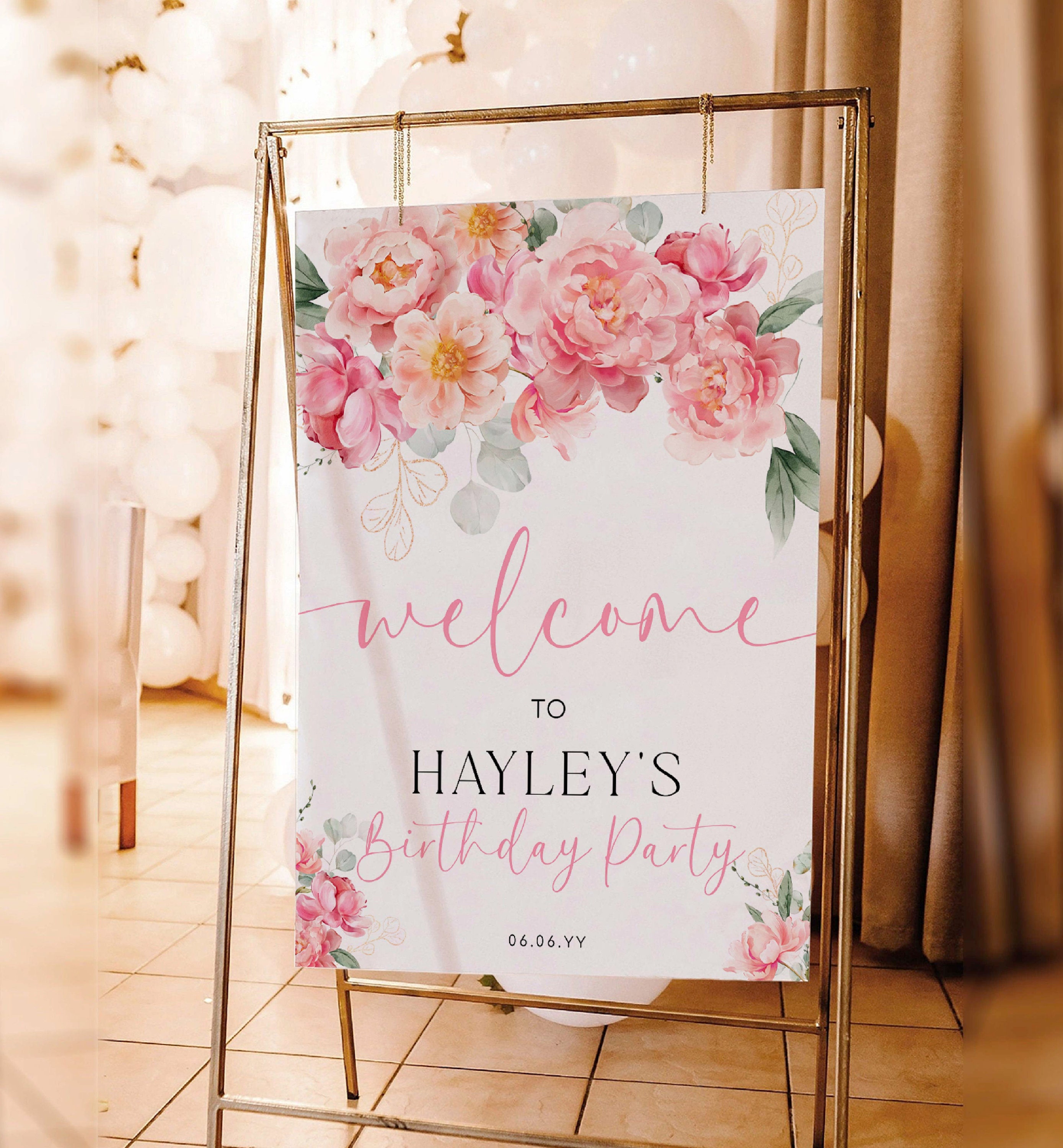 Hot Pink Peony Welcome Sign, Printable Bridal Shower Welcome Sign ...