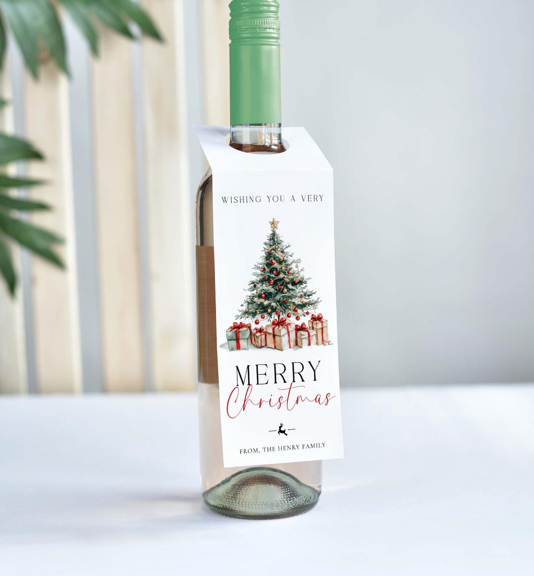 Printable Christmas Wine Bottle Tag, Merry Christmas Wine Bottle Bib ...