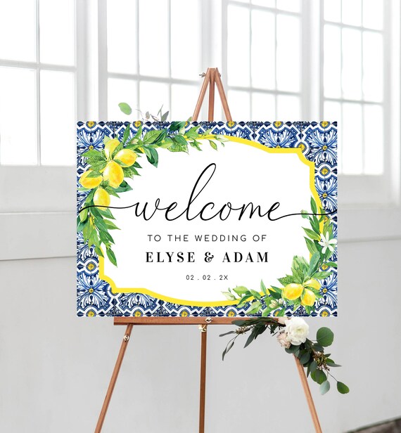 Printable Welcome Sign Positano Blue Tile Lemons Wedding - Etsy