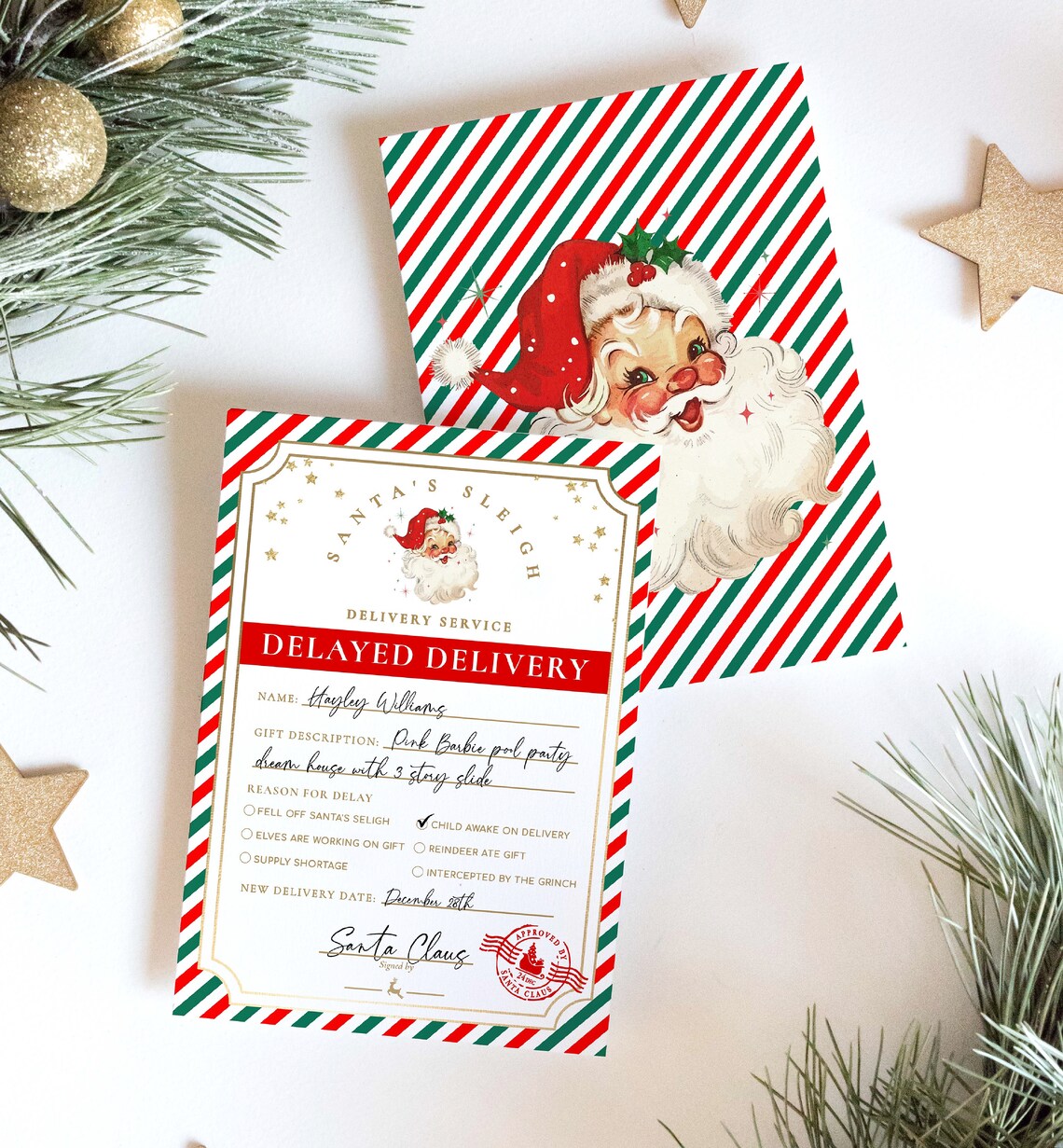 Santa's Late Gift Notice: Printable Christmas Delivery Letter (DIY ...