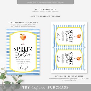 Spritz Station Sign Template, Blue White Stripe Alcohol Spritz Cocktail ...