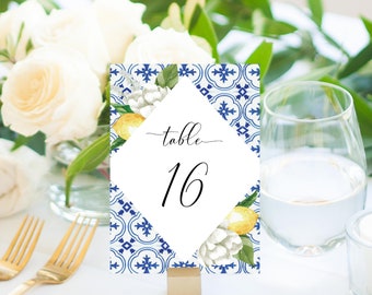 Mediterranean Blue Tile Editable Menu Template Lemons | Etsy