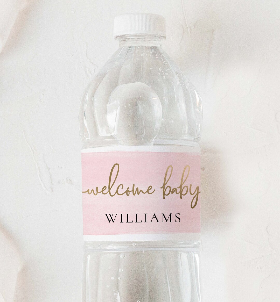 Printable Water Bottle Welcome Baby Label Template, Pink Watercolour ...