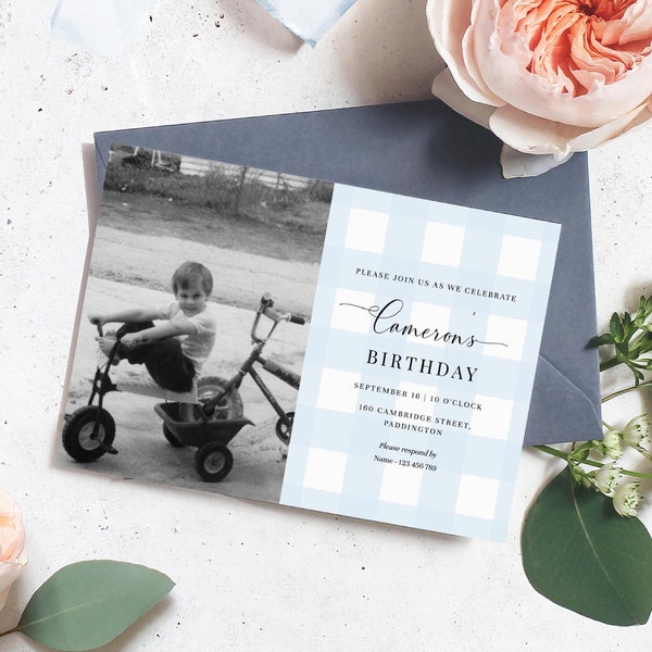 Gingham Birthday Invitation - Etsy