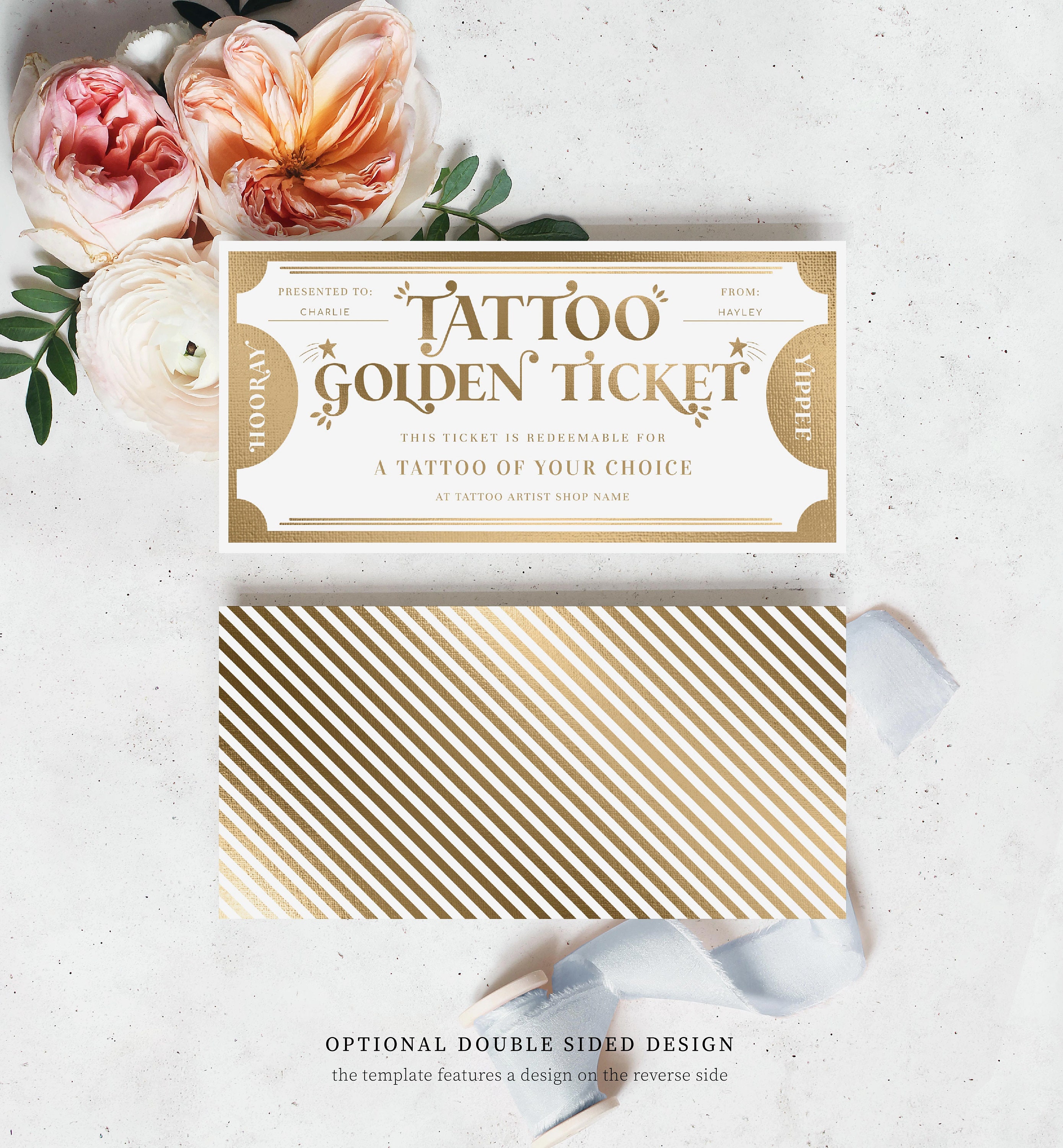 Tattoo Gift Voucher Template, Golden Ticket (printable), Margo - Etsy ...