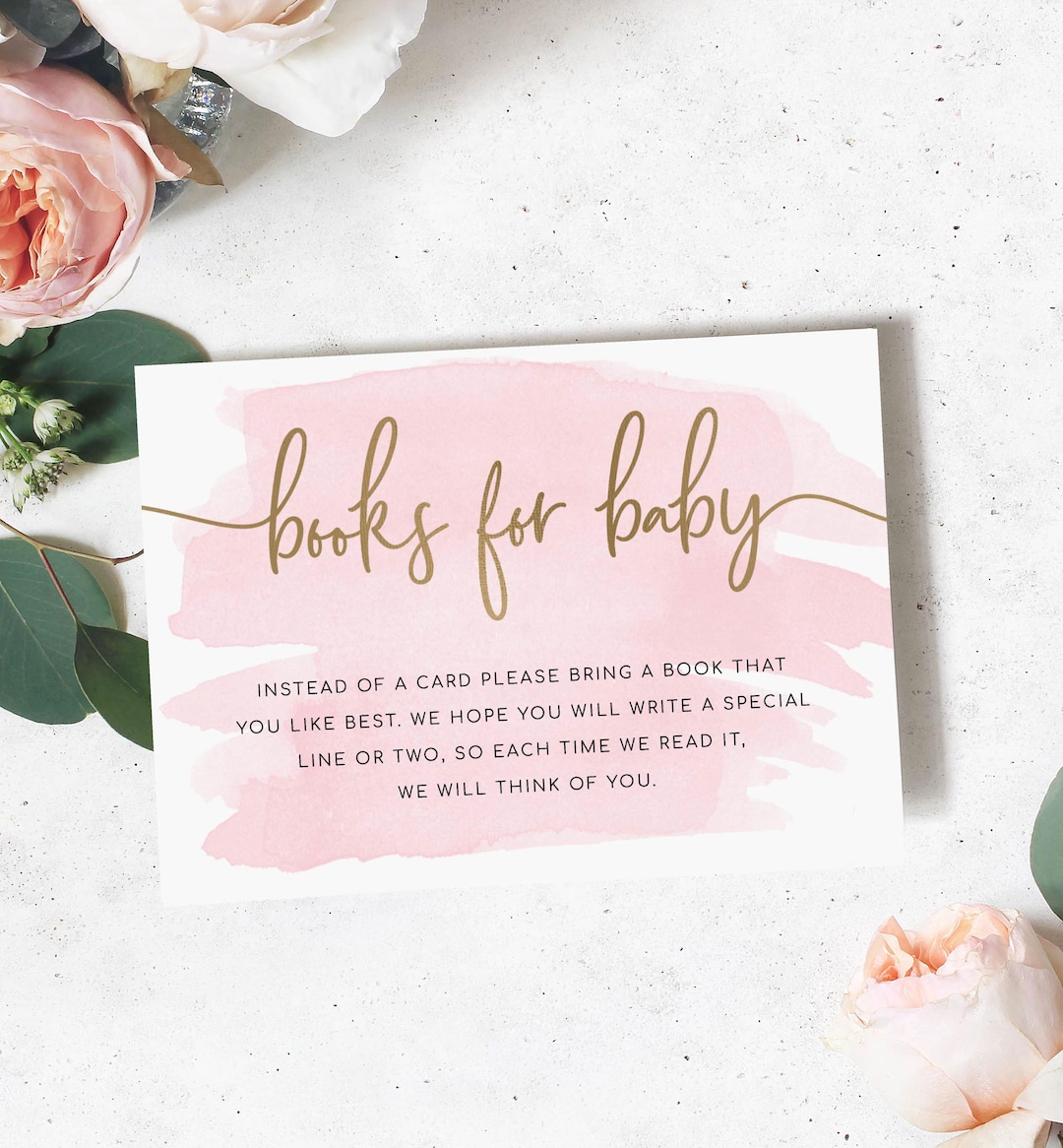 Baby Shower Books for Baby Card - Gold Foil - Pink Watercolor ...