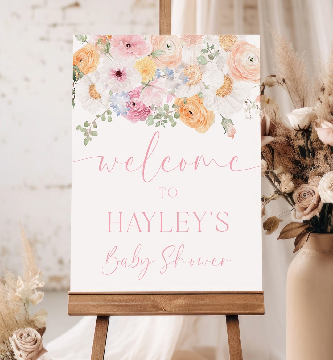 Printable Welcome Sign Template, Printable Spring Floral Baby Shower ...