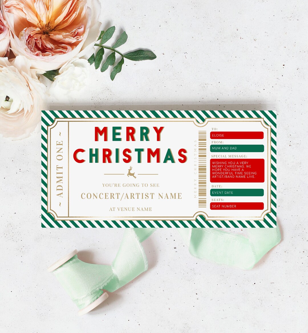 Christmas Concert Ticket Gift Voucher Template, Fully Custom Printable ...