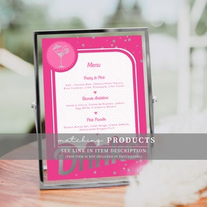 Hot Pink Silver Dinner Menu, Editable Printable (digital Download ...