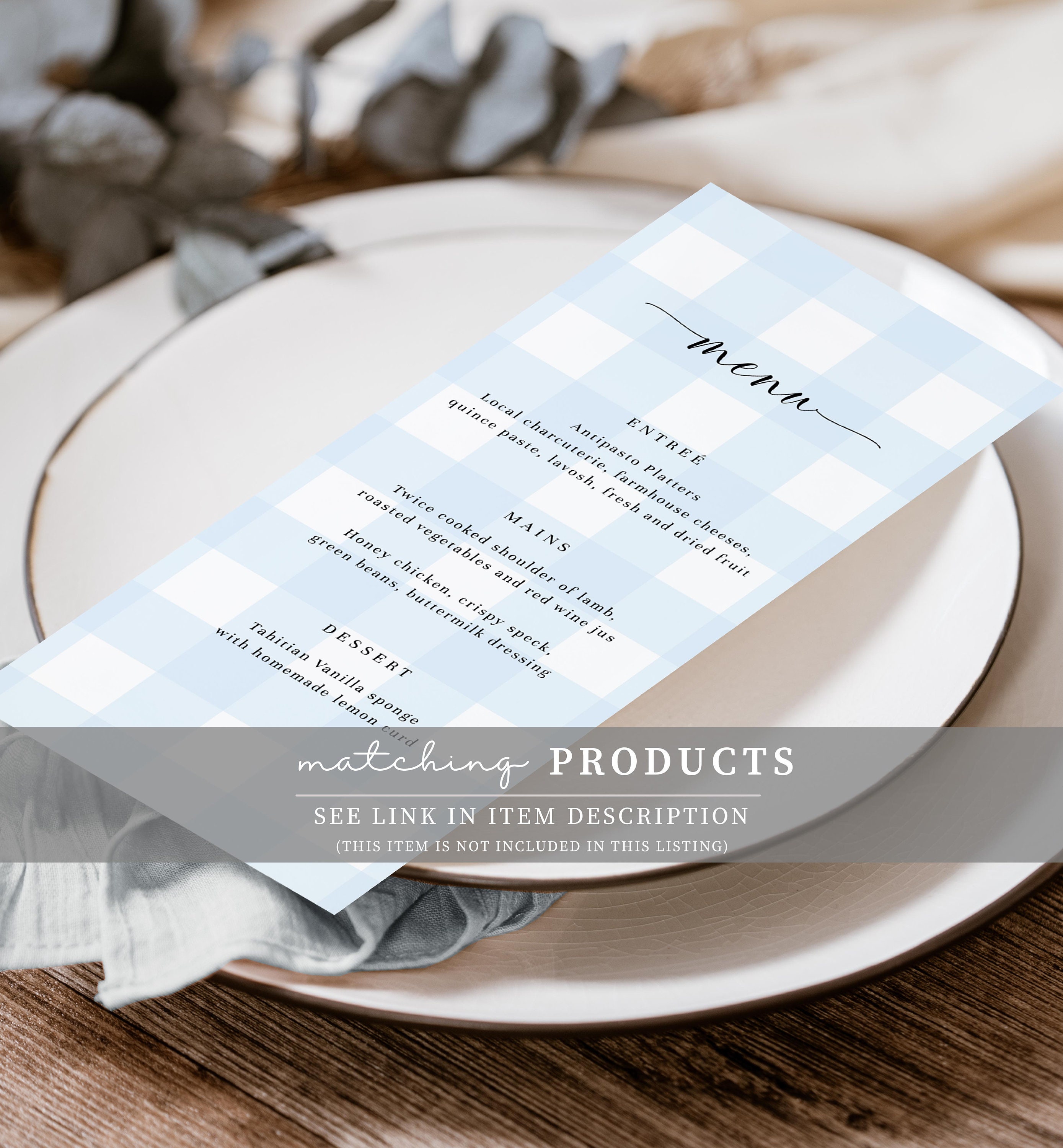 Printable Tent and Flat Style Pace Cards Blue Gingham Escort - Etsy UK
