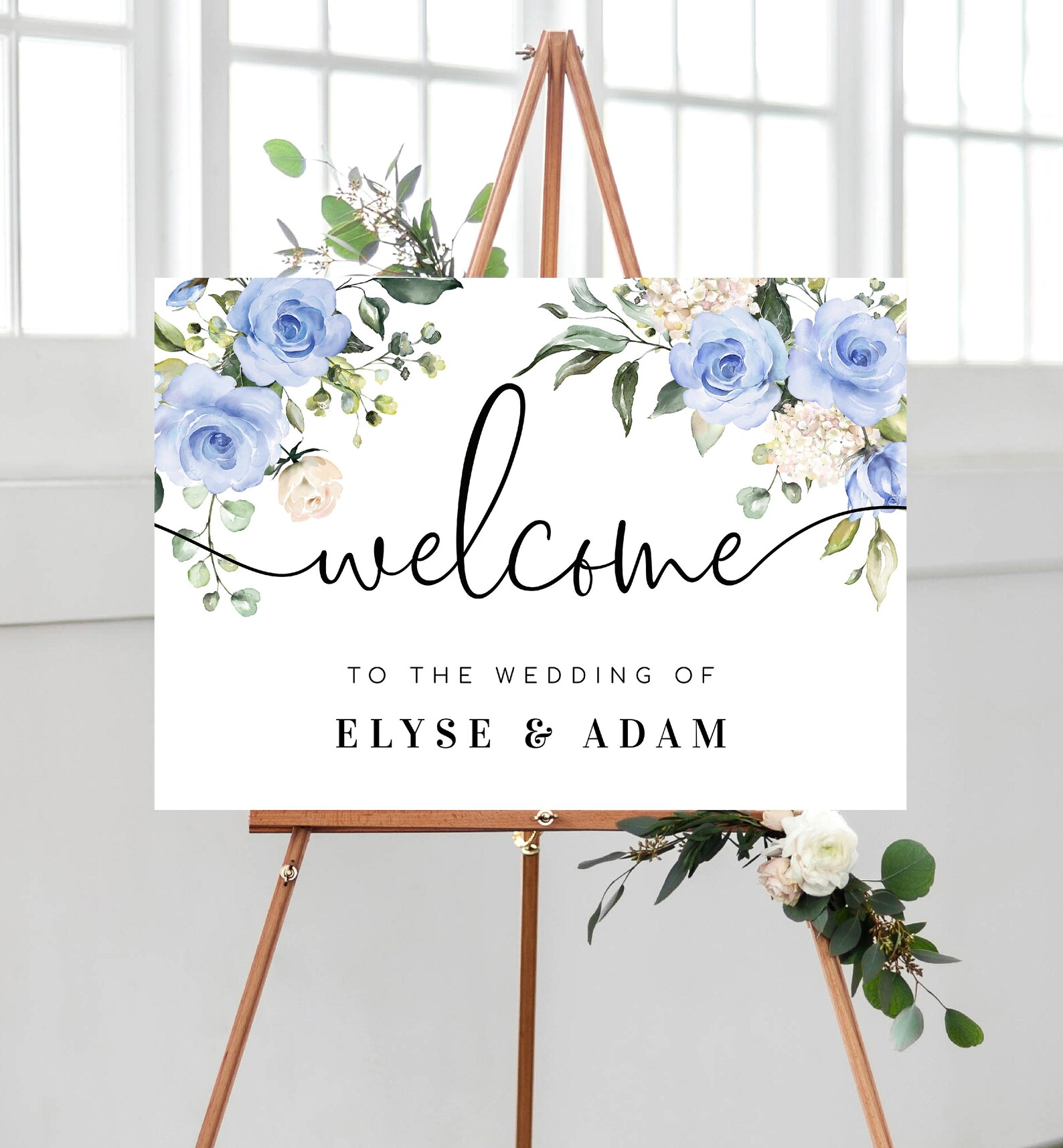 Blue Floral Welcome Sign Landscape Greenery Printable | Etsy