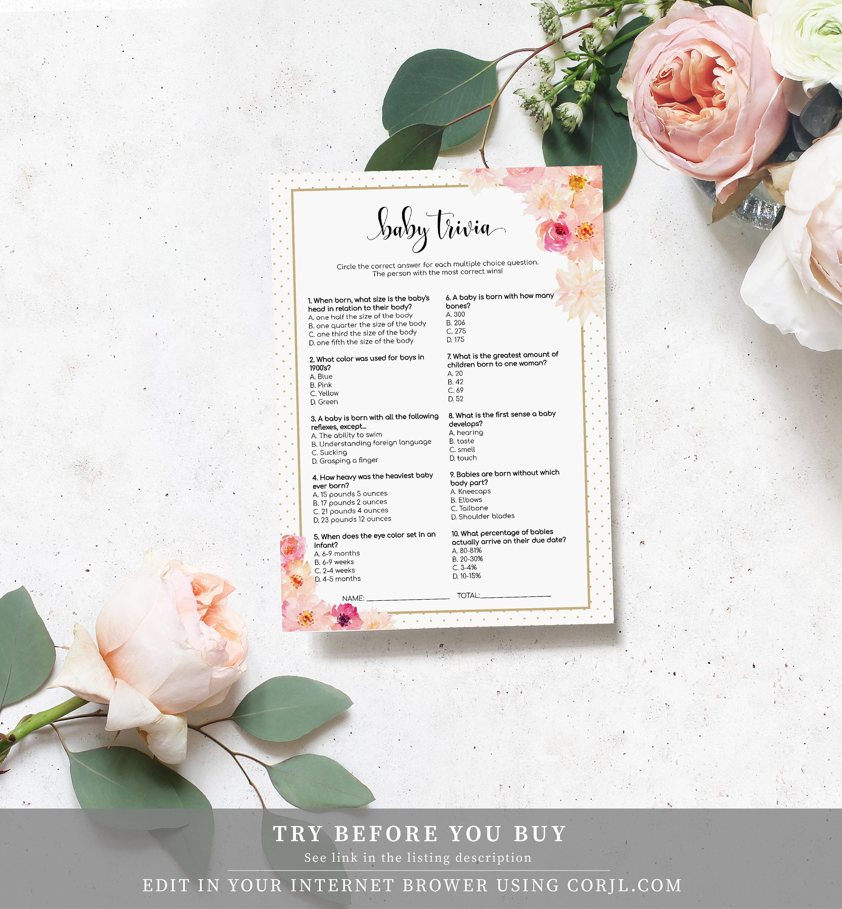 Editable Baby Trivia Quiz Game Printable Baby Shower Game | Etsy Canada