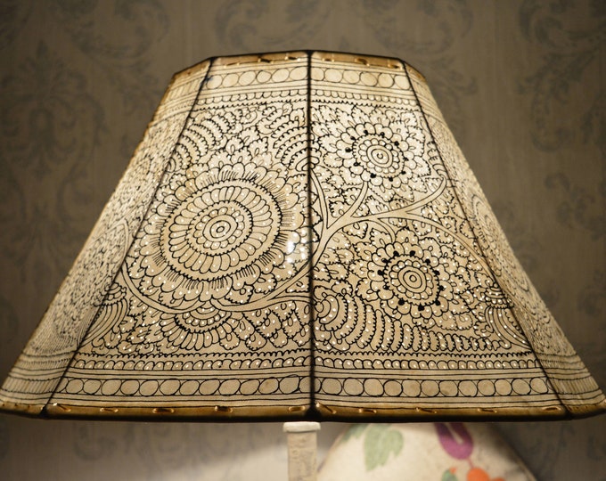 Large Floor Lamp Shade in Vintage Style | Plain Hand Painted Leather ...