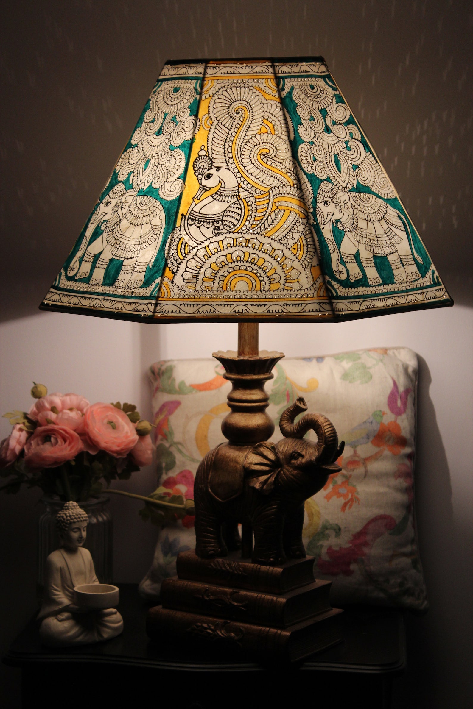 18wide Teal and Yellow Floor Lampshade / Hand Painted | Etsy