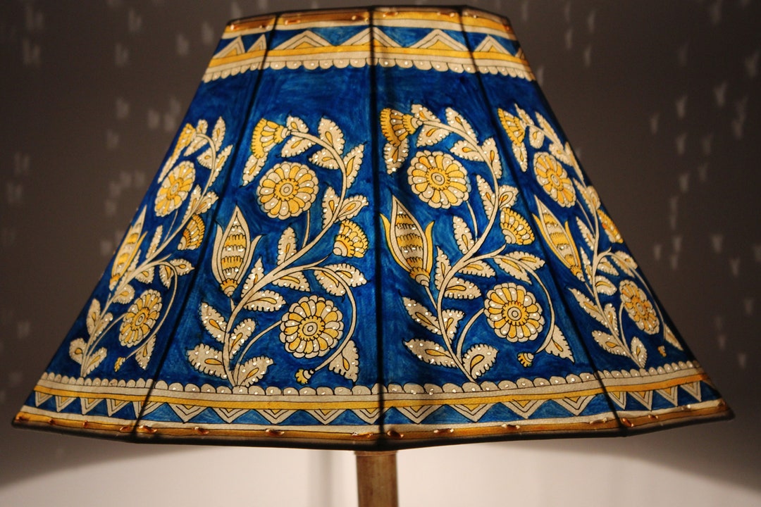 Painted Leather Lamp Shade Indian Floral Design | Handmade Lamp Shade ...