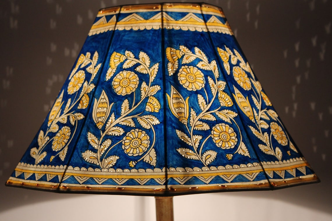 Painted Leather Lamp Shade Indian Floral Design | Handmade Lamp Shade ...