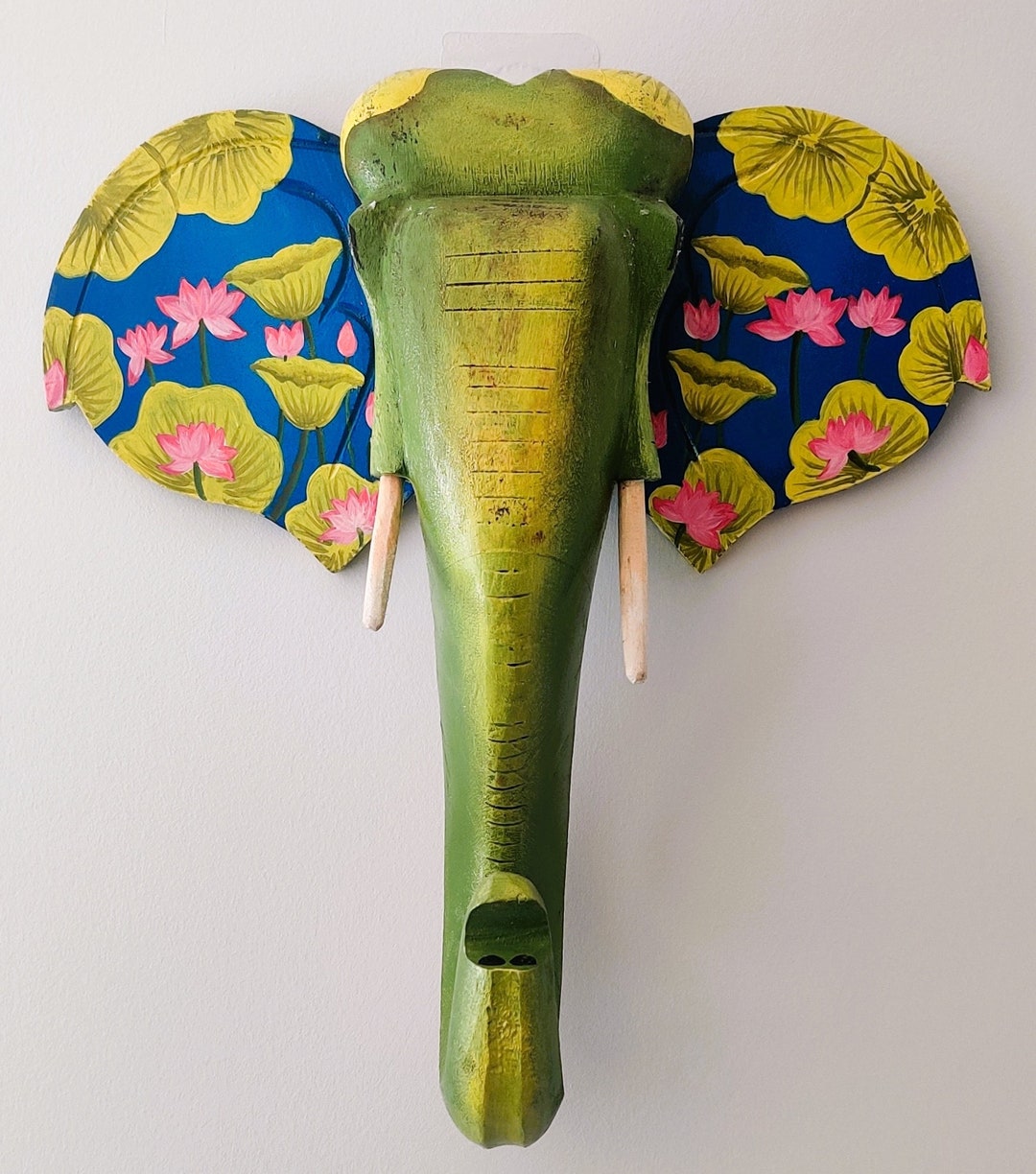 Lotus Design on Elephant Wooden Head/wall Decor/wall Hanging - Etsy UK