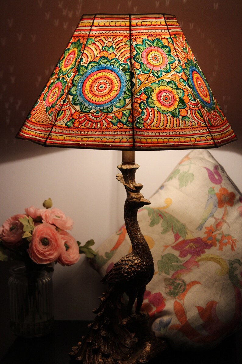 Large Floor Lamp Shade Painted in Floral Pattern on Leather - Etsy