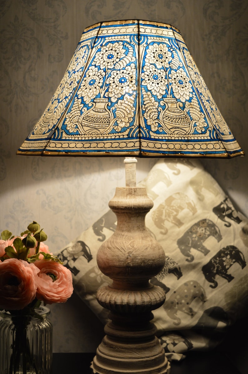 Mandala Pot Lamp Shade Large Sea-Blue Hand Painted Leather | Etsy